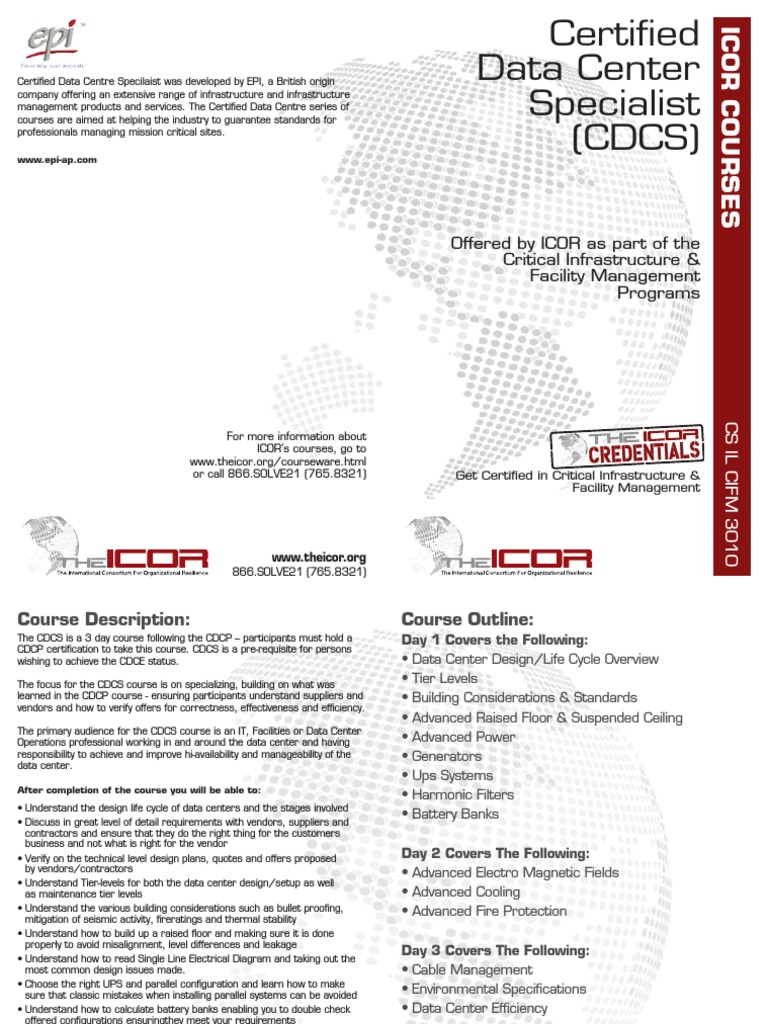 Certified Data Center Specialist Cdcs | PDF | Data Center | Energy And Resource