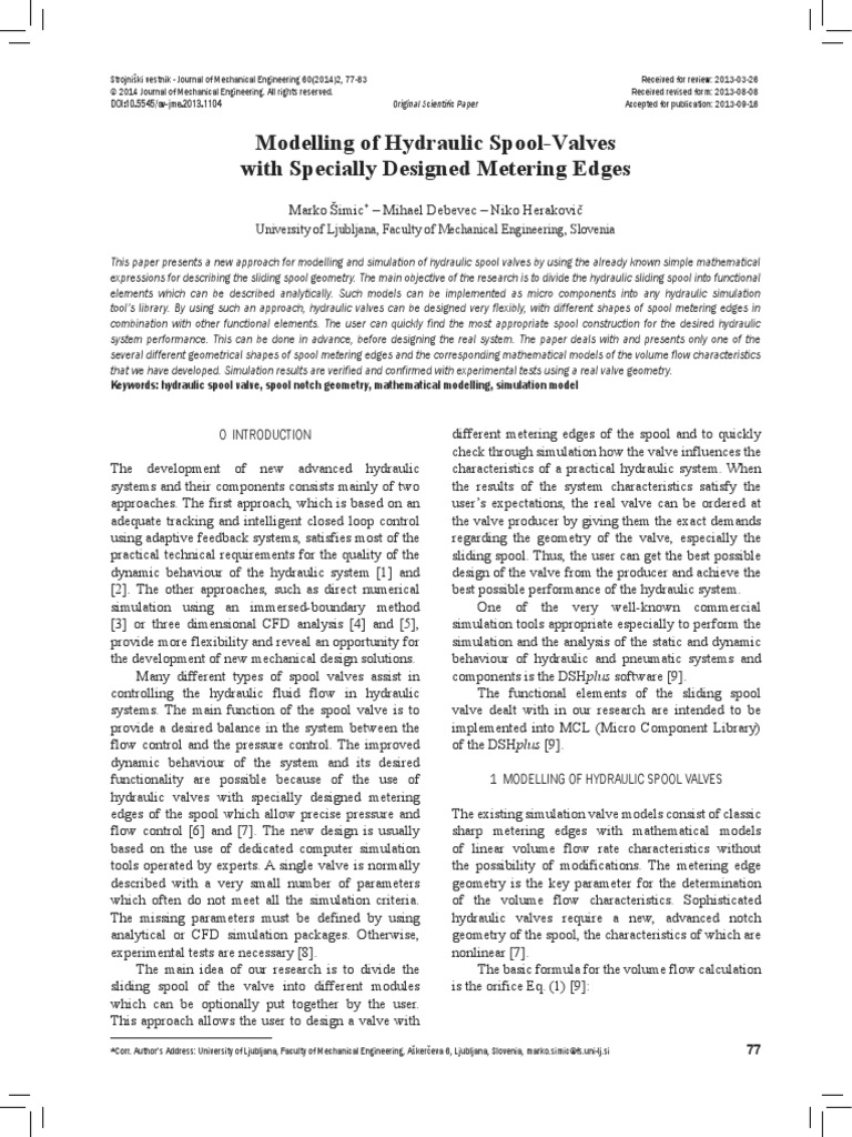 Modelling of Hydraulic Spool-Valves With Specially Designed Metering ...