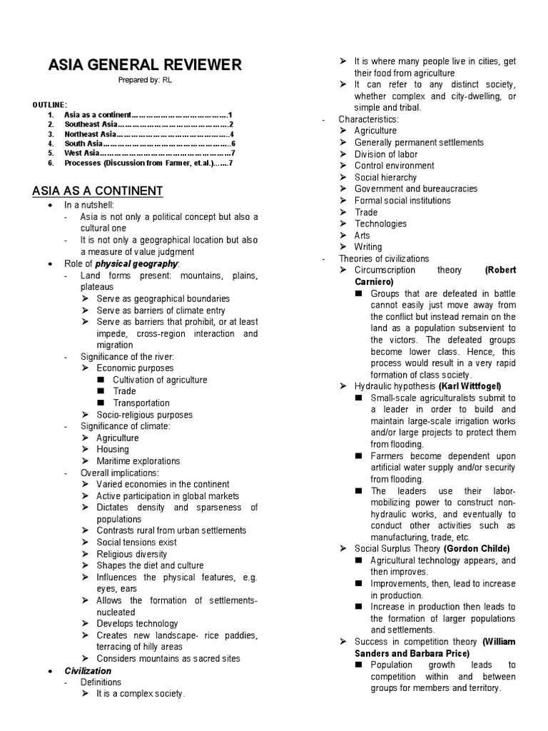 Asia-General Reviewer (UPAC Comprehensive Exam) | PDF | Civilization ...