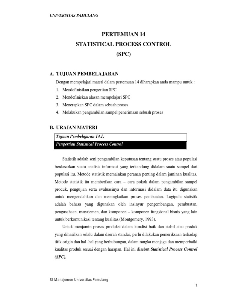 PERTEMUAN KE-14 - Statistical Process Control - SPC | PDF