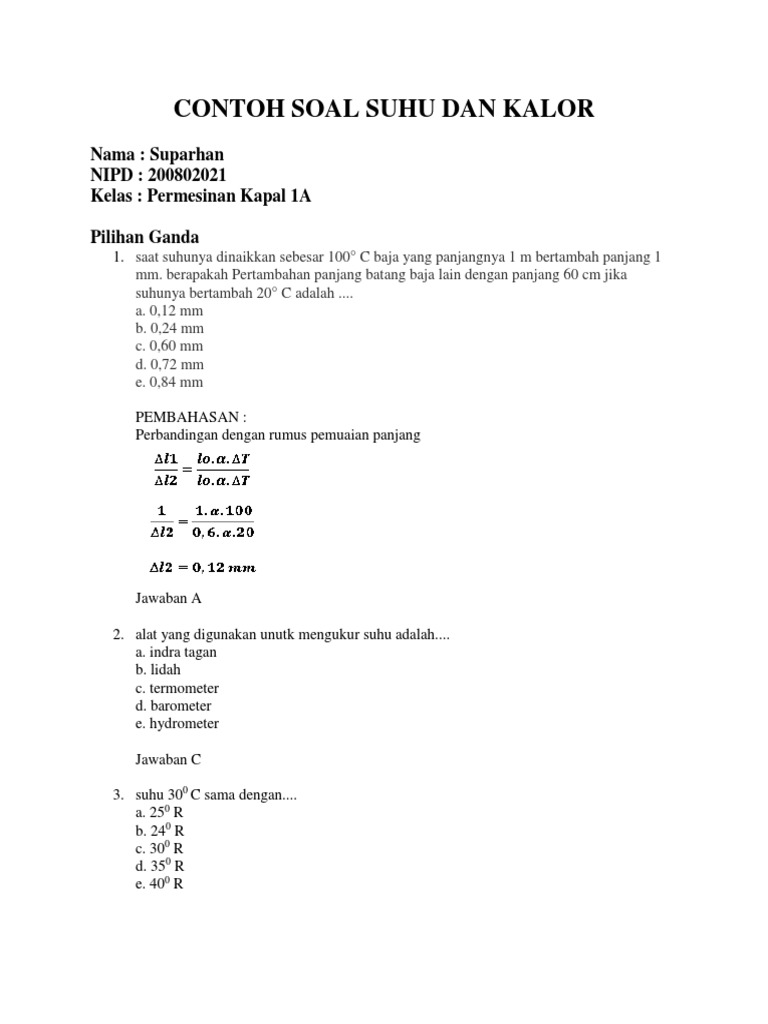 Contoh Soal Suhu Dan Kalor | PDF