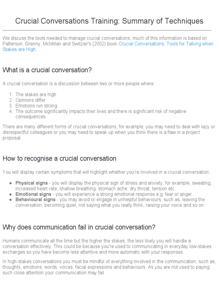 Crucial Conversations - Notes | PDF | Conversation | Choice