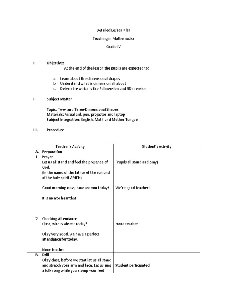 Detailed Lesson Plan | PDF | Shape | Length