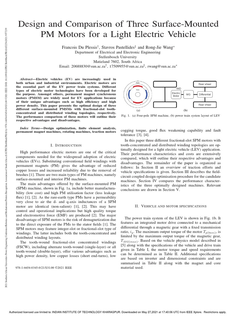 Design and Comparison of Three Surface-Mounted PM Motors For A Light ...