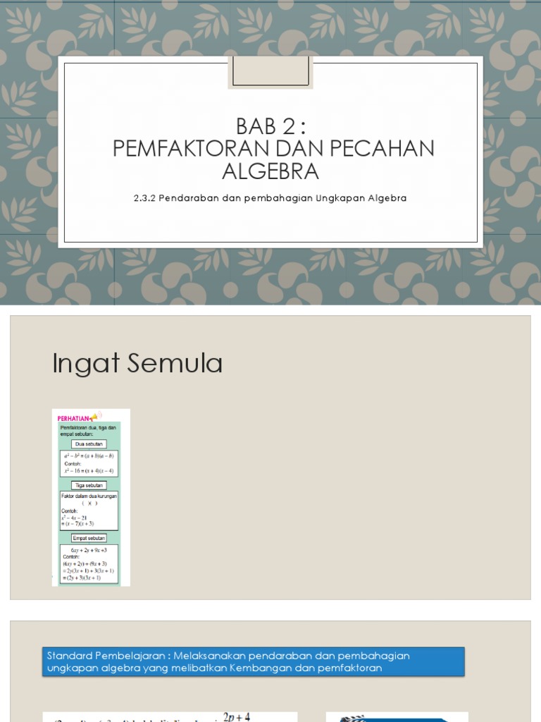 MMF2 2.3 Pendaraban Dan Pembahagian Ungkapan Algebra | PDF | Komputer