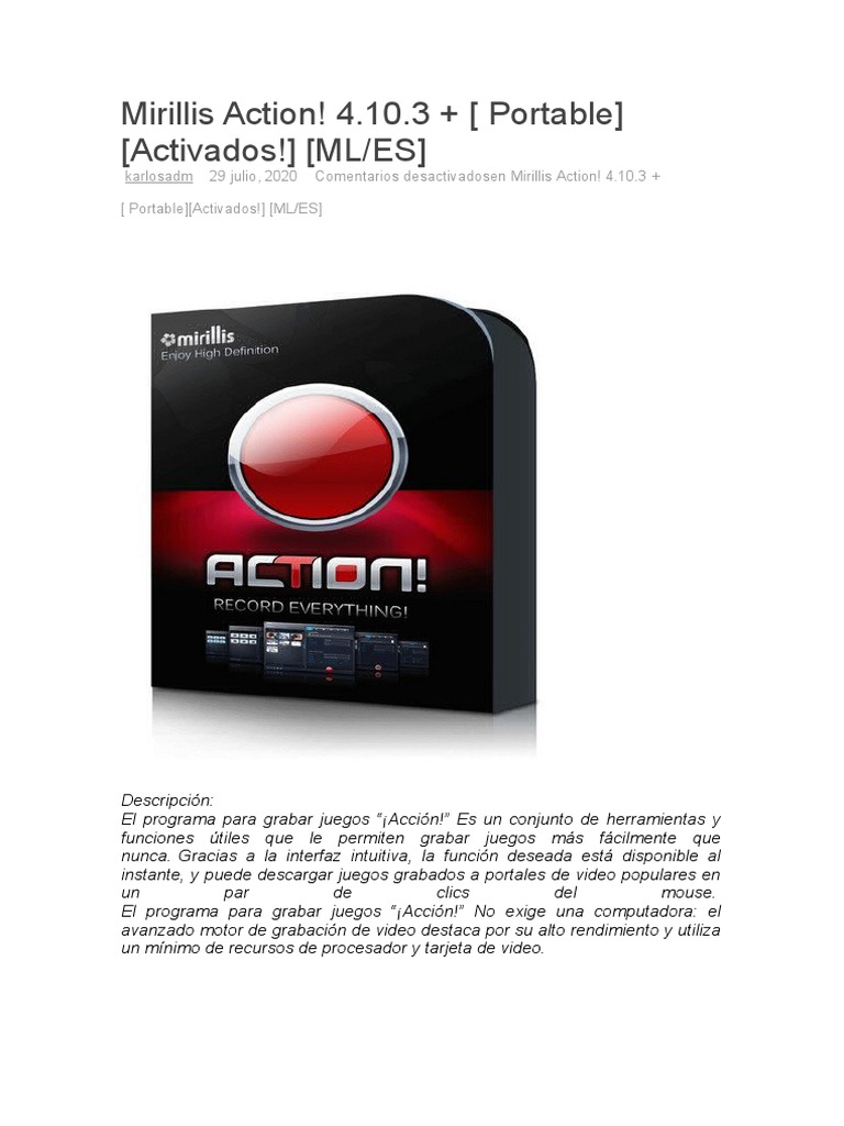 Mirillis Action! 4.10.3 + (Portable) (Activados!) (MLES) | PDF