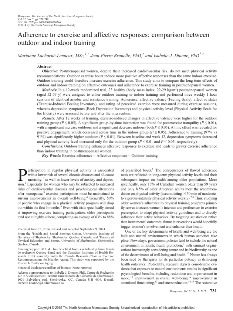 Adherence To Exercise and Affective Responses - Comparison Between ...