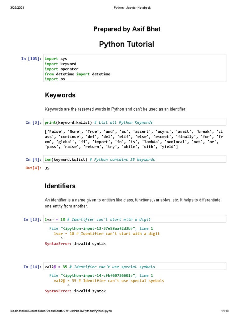 Python Tutorial Prepared By Asif Bhat Download Free Pdf Boolean