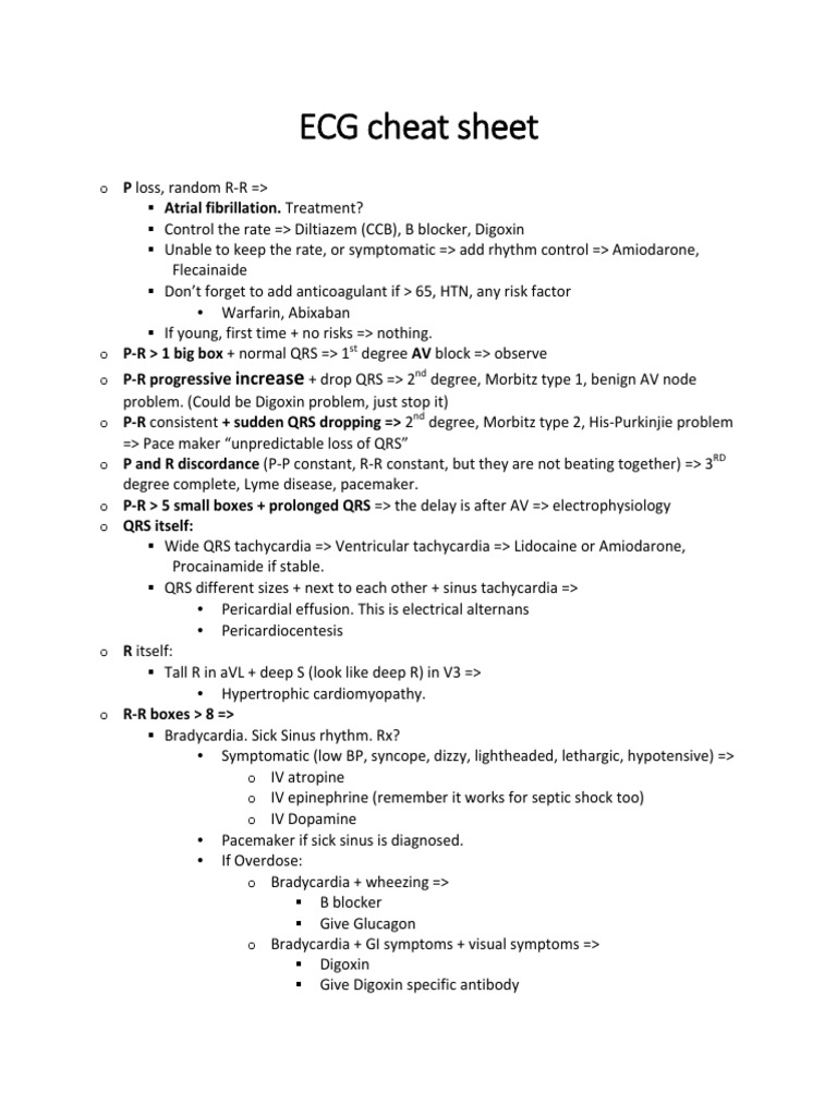 ECG Cheat Sheet: Atrial Fibrillation. Treatment? | PDF | Internal ...