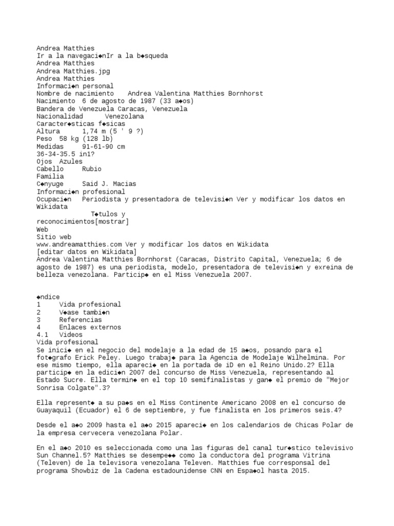 Andrea Matthies: Modelo y Presentadora Venezolana | PDF | Wikipedia ...