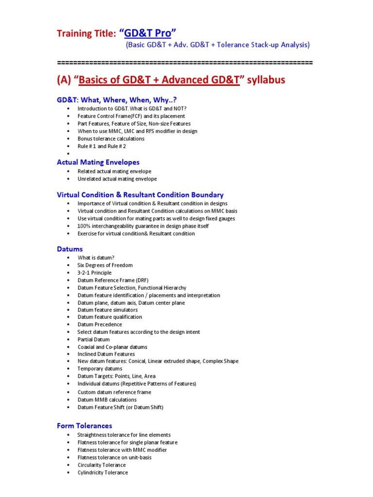 (A) "Basics of GD&T + Advanced GD&T" Syllabus | PDF | Engineering ...