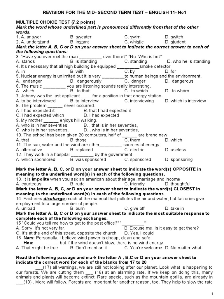 Mid Term Revision E11 A | PDF | Biogas | Fuels
