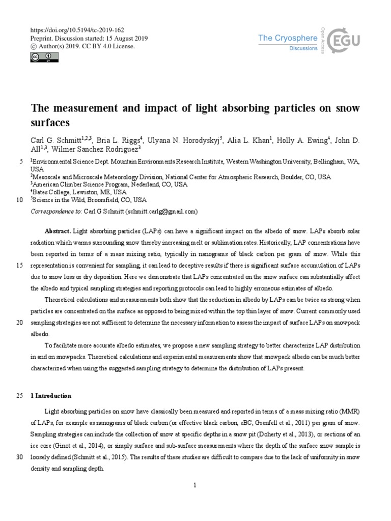 Impact of Light Absorbing Particles on Snow Albedo | PDF | Snow ...