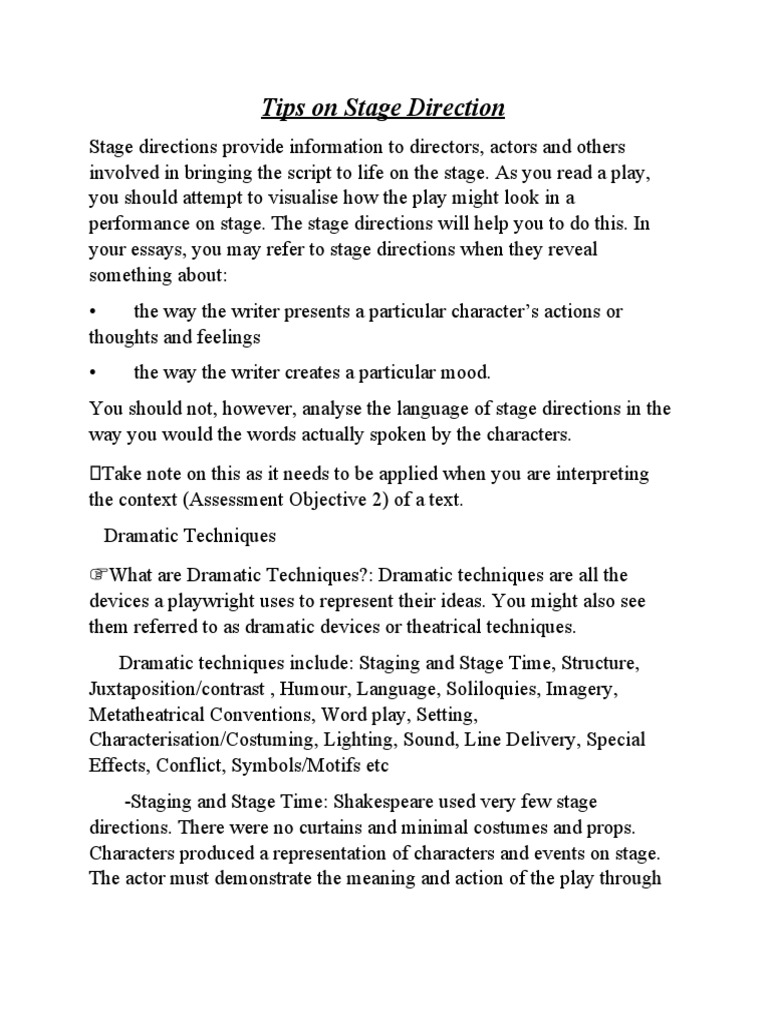 Tips On Stage Direction | PDF | Play (Theatre) | Essays