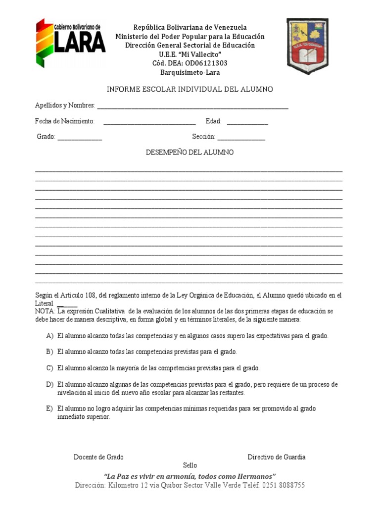 Informe Descriptivo | PDF | Escuelas primarias | Educación avanzada