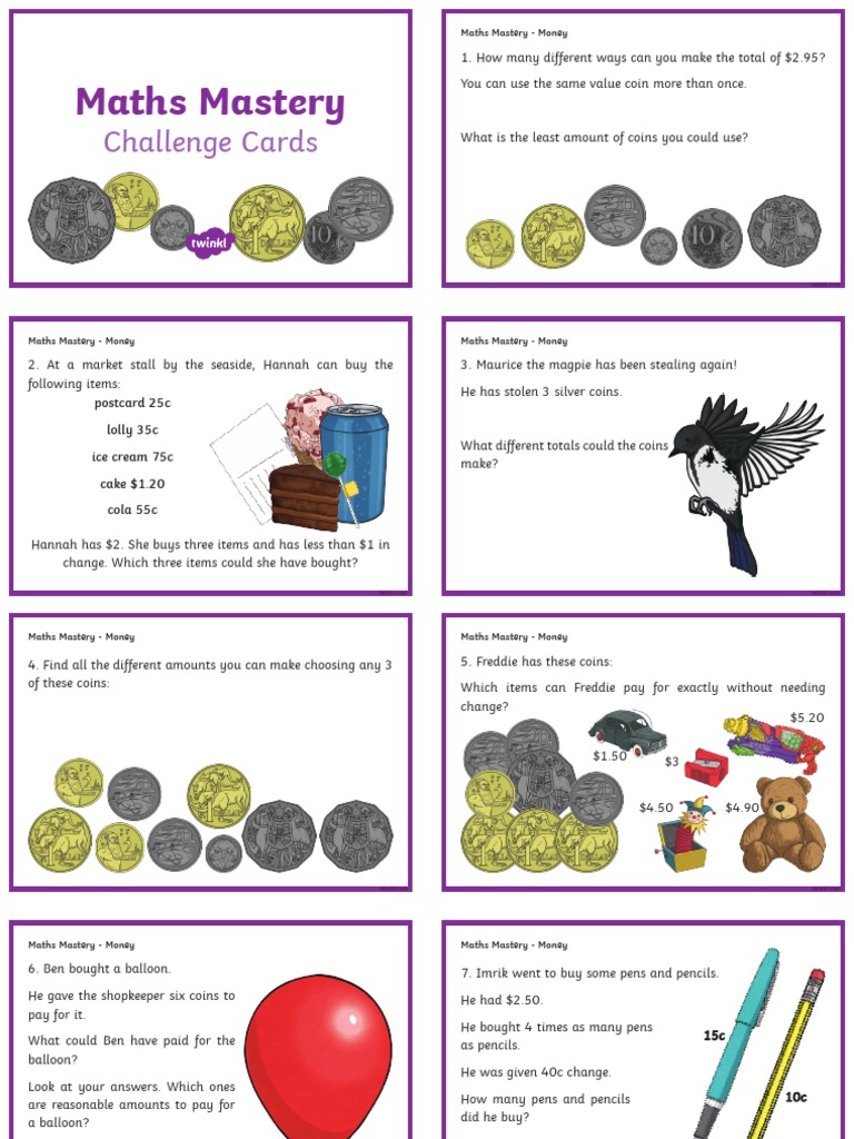 Money Challenge Cards for Maths Mastery | PDF | Currency | Money