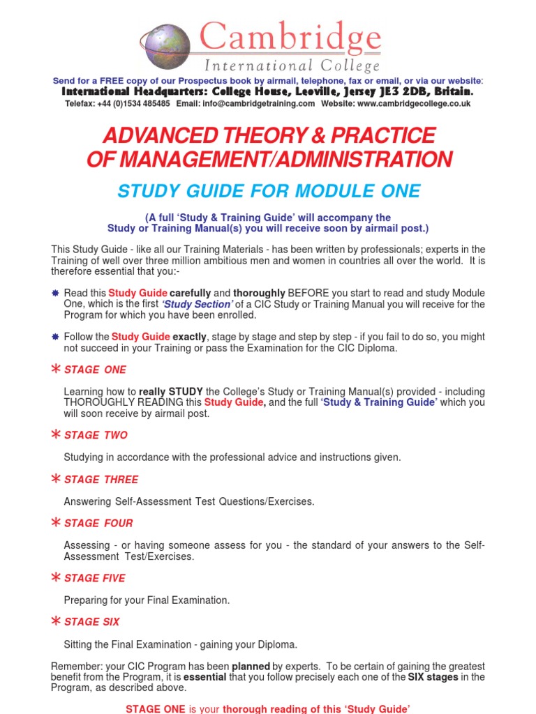 Advanced Theory & Practice of Management/Administration: Study Guide ...
