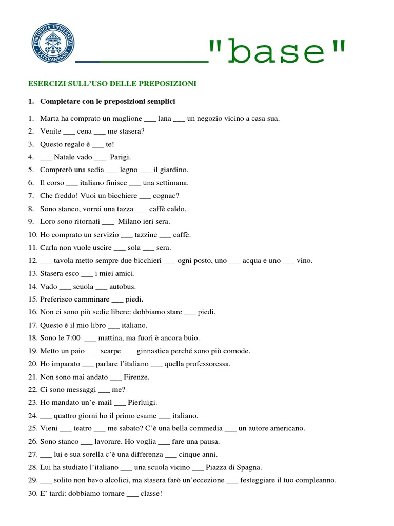 Preposizioni Semplici | PDF