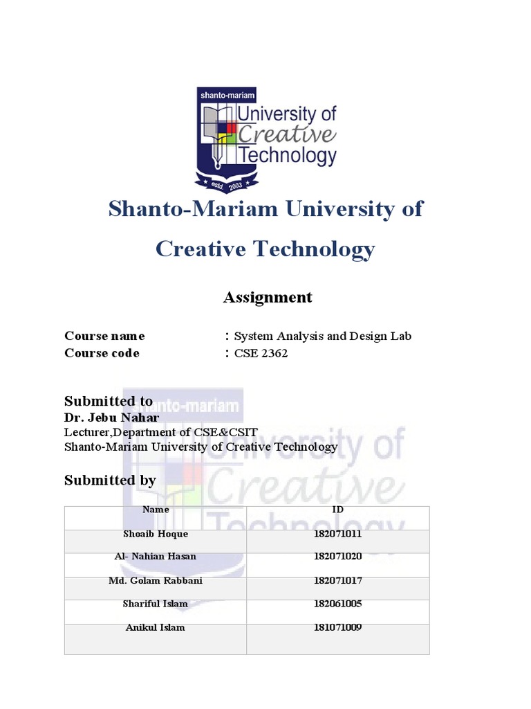 Shanto-Mariam University of Creative Technology: Assignment | PDF ...