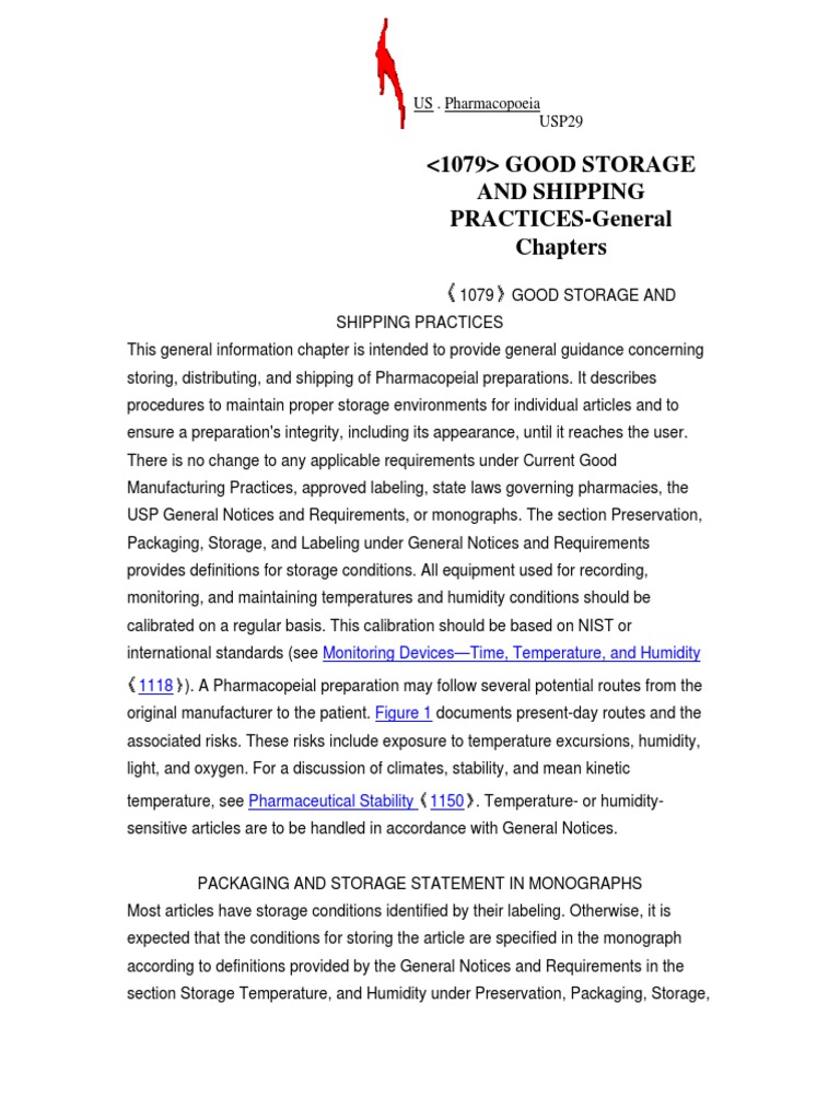 USP 1079 GOOD STORAGE AND SHIPPING PRACTICES General Chapters | PDF ...