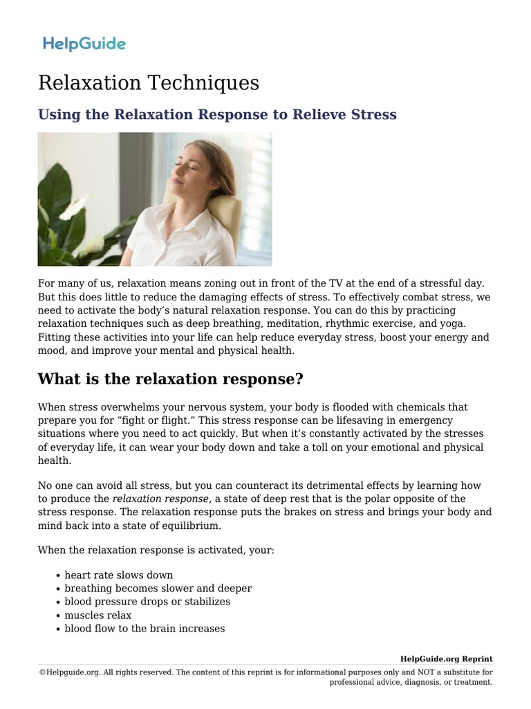 Relaxation Techniques: Using The Relaxation Response To Relieve Stress ...