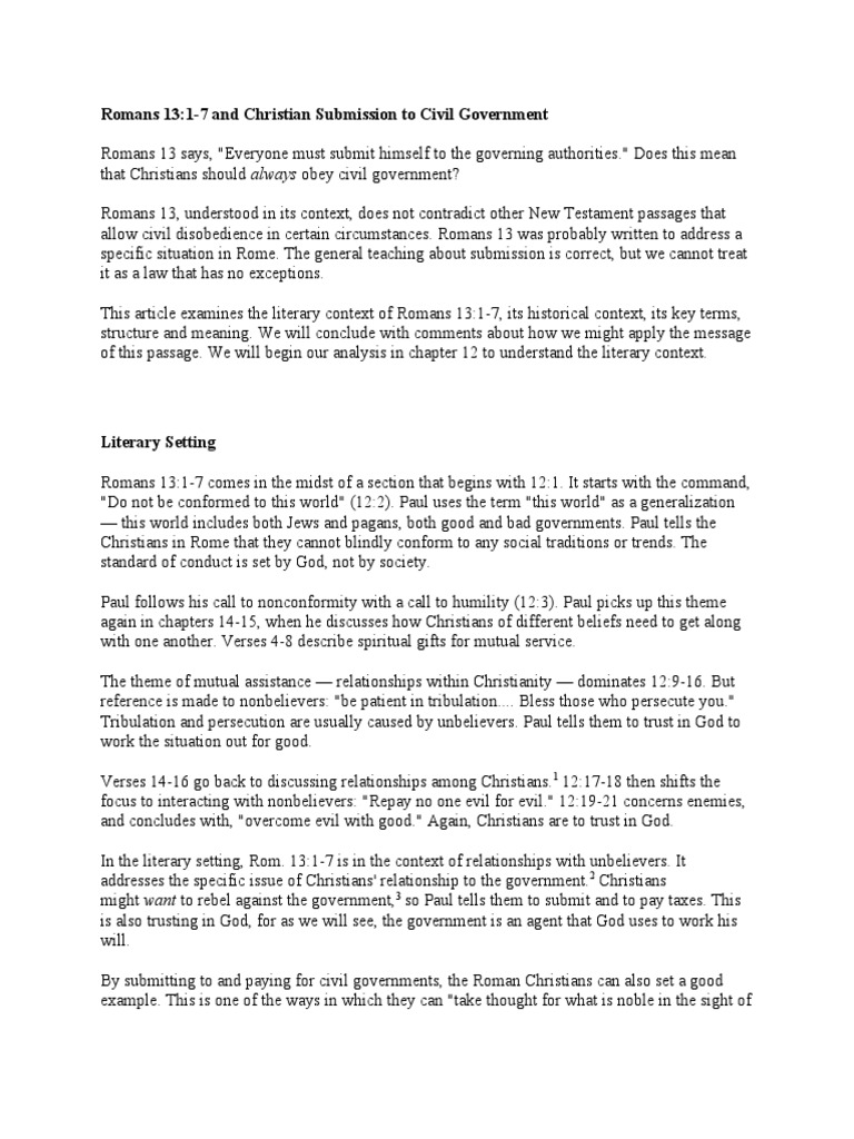 Romans 13.1-7 and Christian Submission To Civil Government | PDF ...