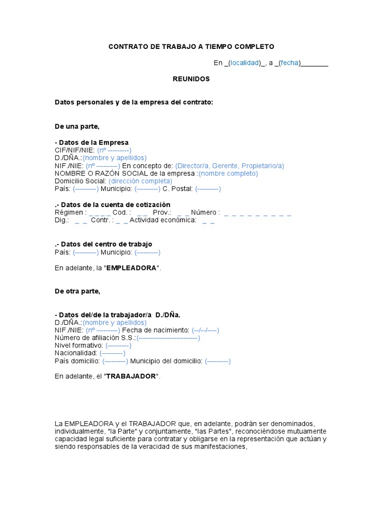 Modelo Contrato de Trabajo Temporal A Tiempo Completo en Word | PDF | Privacidad de la ...