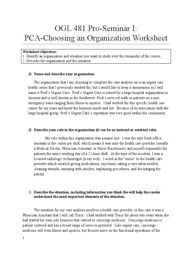Ogl481 Pca Mod 1 Worksheet | PDF | Health Care | Patient
