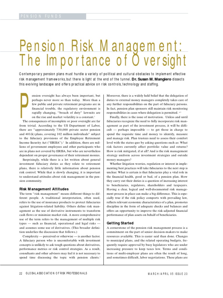 Pension Funds Risk | PDF | Fiduciary | Risk Management