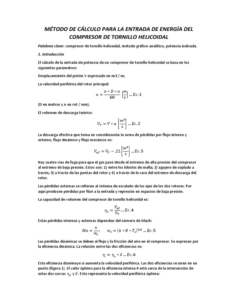 Tornillo Helicoidal | PDF | Gases | Ecuaciones