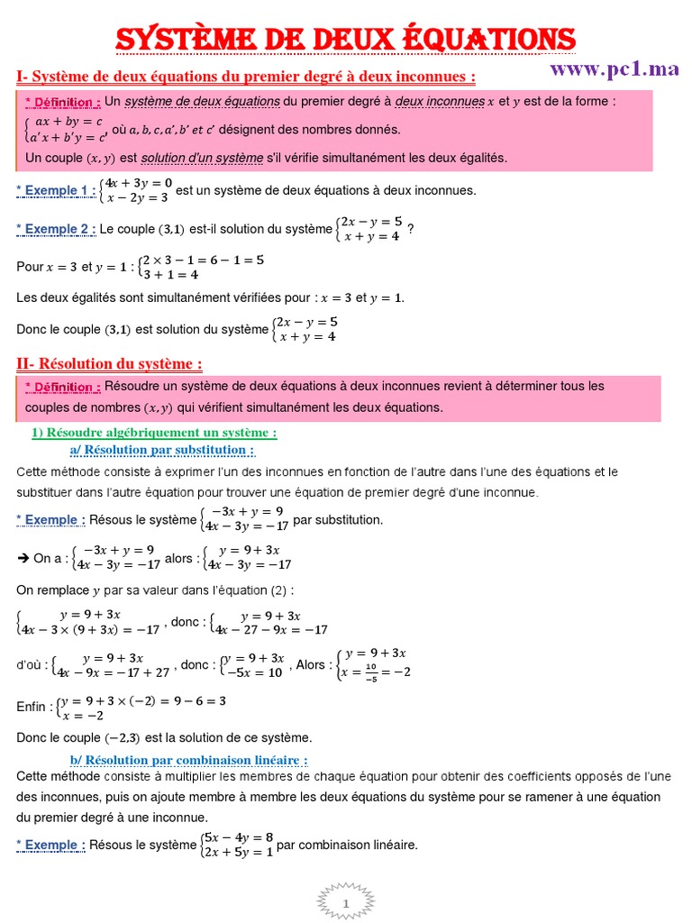 Résoudre un système d'équations 2 inconnues | PDF | Équations ...