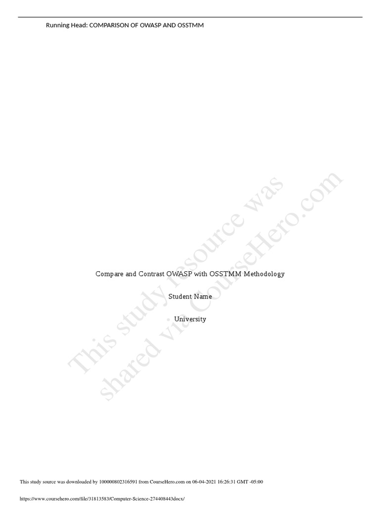This Study Resource Was: Running Head: Comparison of Owasp and Osstmm ...