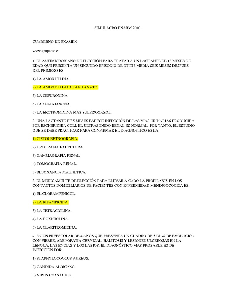 Simulacro Enarm Con Respuestas 2010 (CTO) | PDF | Insuficiencia cardíaca | Neumonía