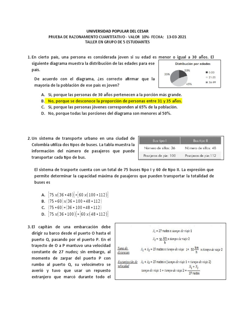 Prueba de Razonamiento Cuantitativo | PDF | Medición de audiencia | Autobús