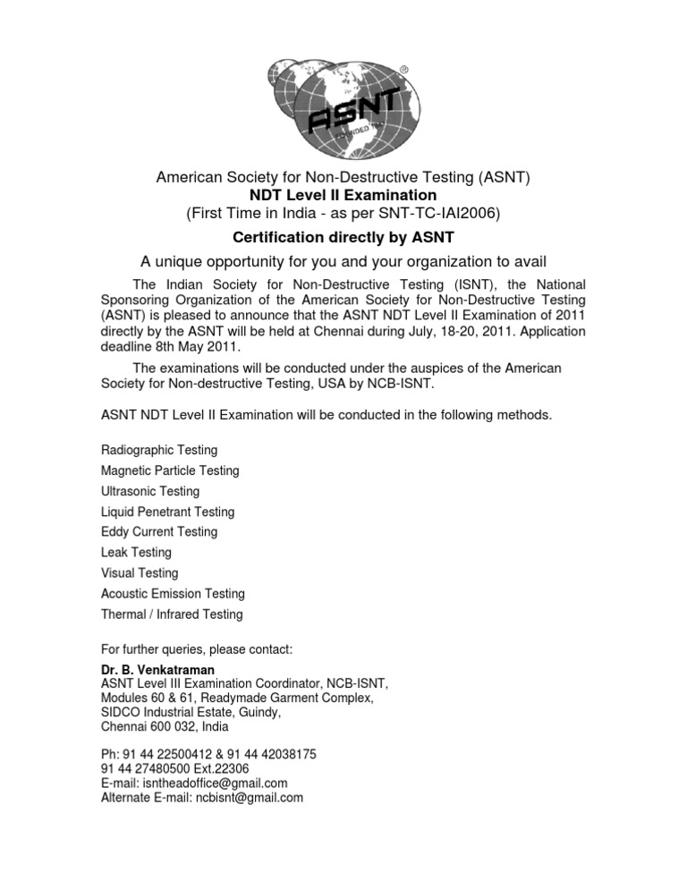 ASNT Level II 2011 | PDF | Technology & Engineering