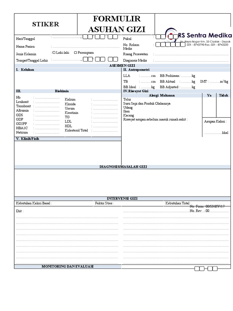 Formulir Asuhan Gizi (Adime) | PDF