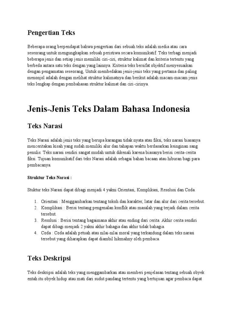 Jenis-Jenis Teks dalam Bahasa Indonesia | PDF | Filsafat | Seni ...