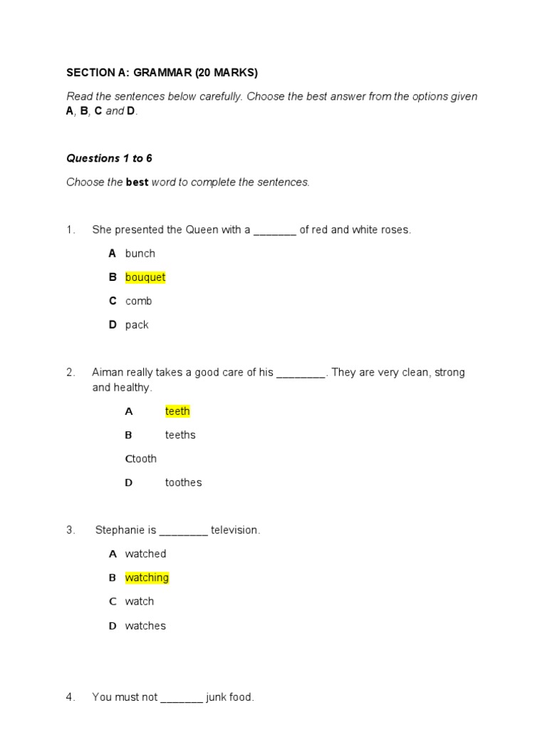 Test Paper (Grammar) | PDF | Language Arts & Discipline | Home & Garden
