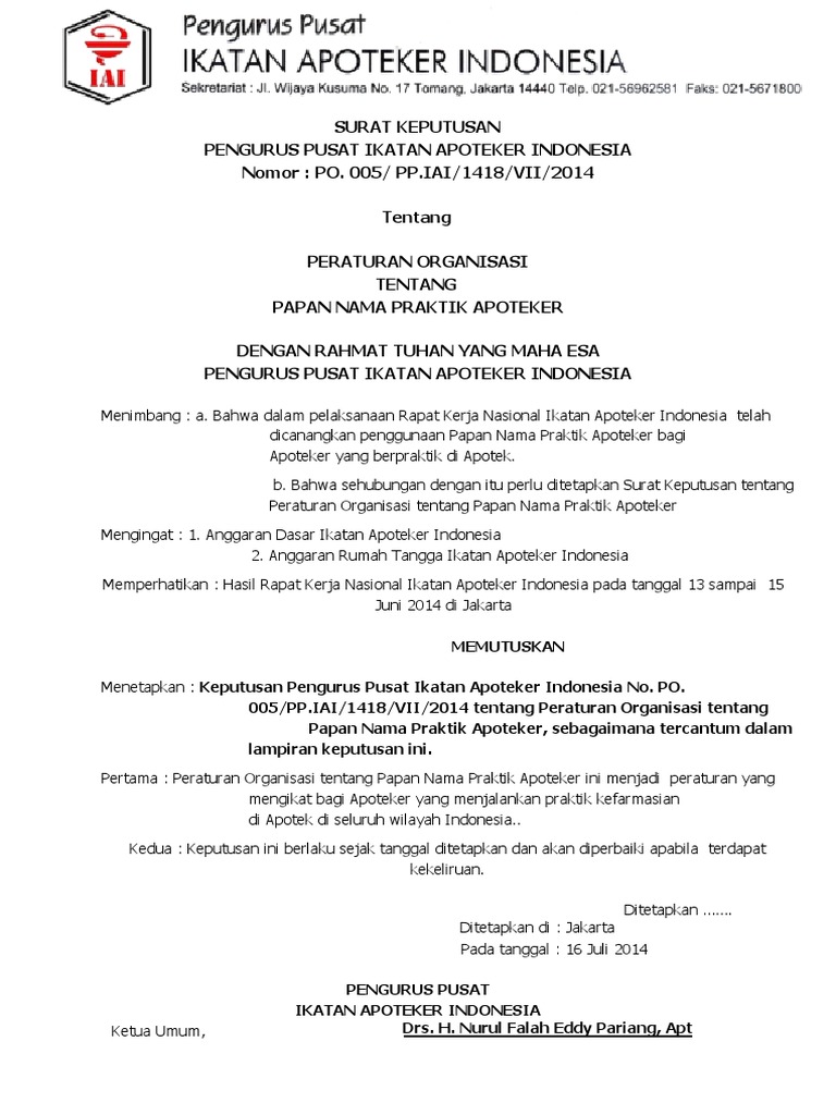 SK PO-005 TTG PO Papan Nama Praktik Apoteker | PDF