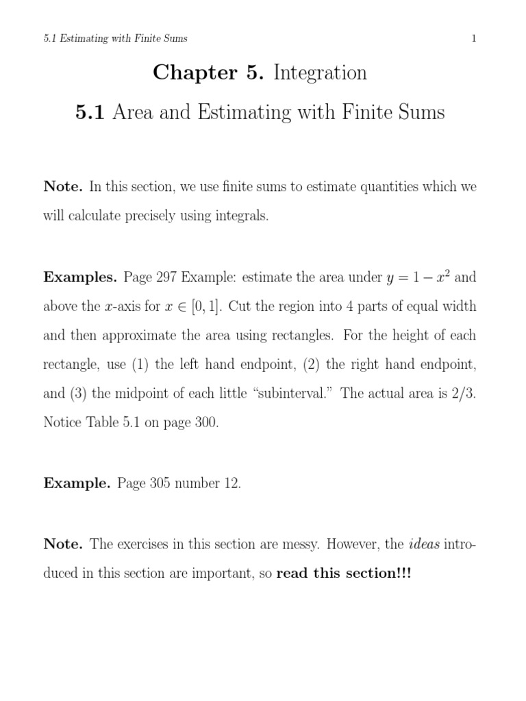 Integration 5.1 Area and Estimating With Finite Sums | PDF
