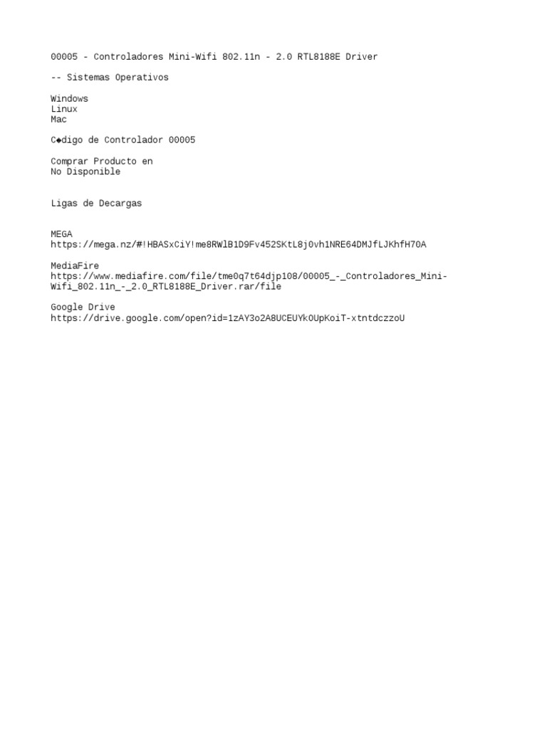 Controladores Mini-Wifi 802.11n - 2.0 RTL8188E Driver | PDF