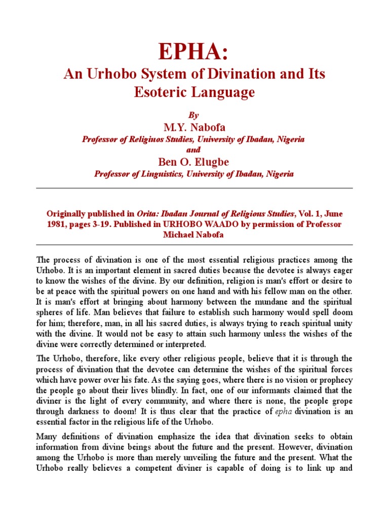 Epha:: An Urhobo System of Divination and Its Esoteric Language | PDF ...