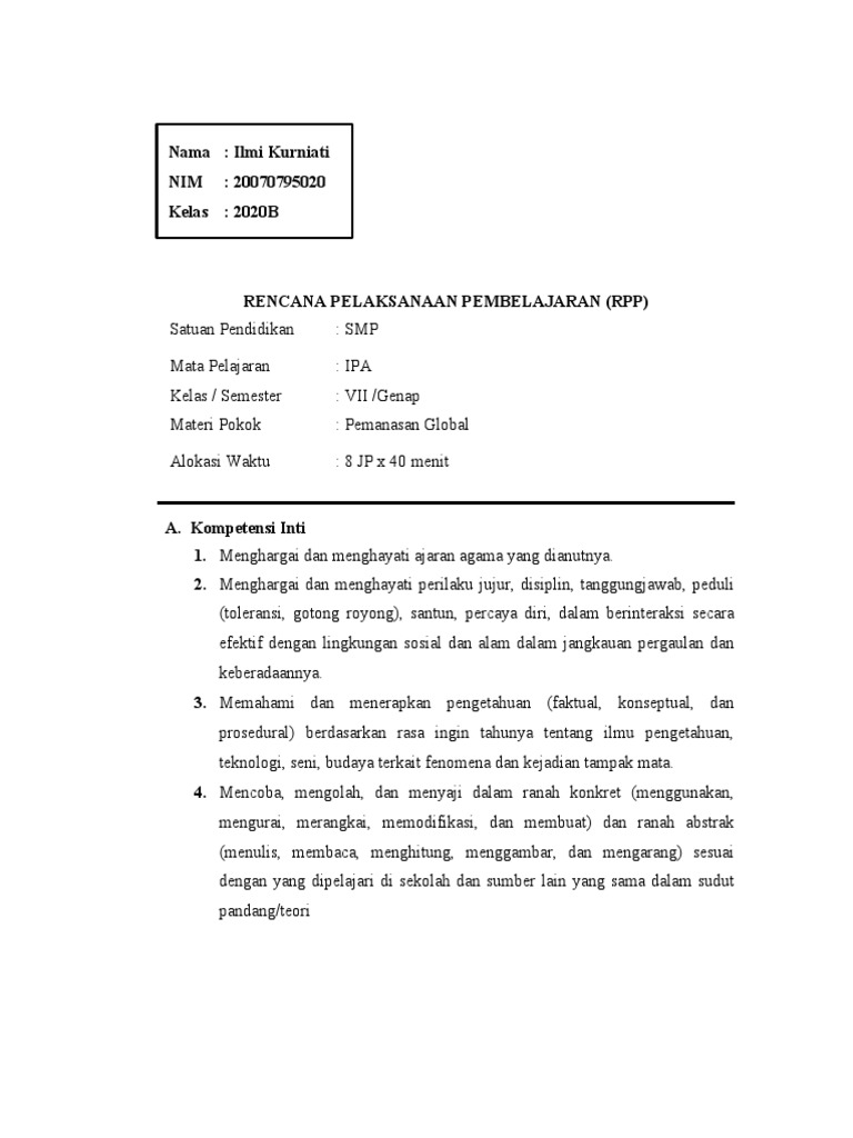 RPP Teori Model SSCS - Ilmi Kurniati - 2020B | PDF