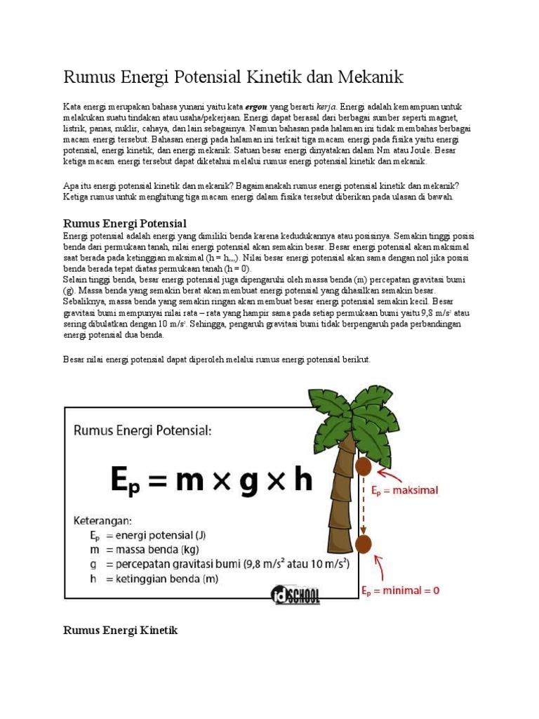 Energi Potensial, Kinetik, Dan Mekanik | PDF