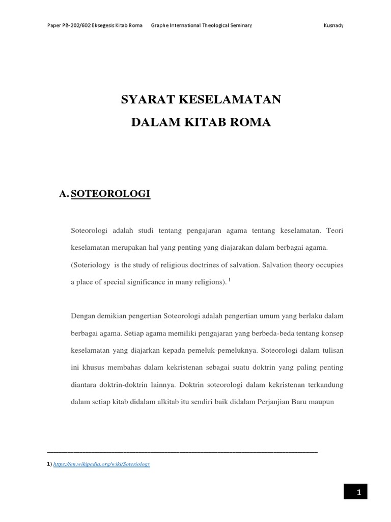 Syarat Keselamatan Dalam Kitab Roma | PDF | Ilmu Sosial | Agama ...