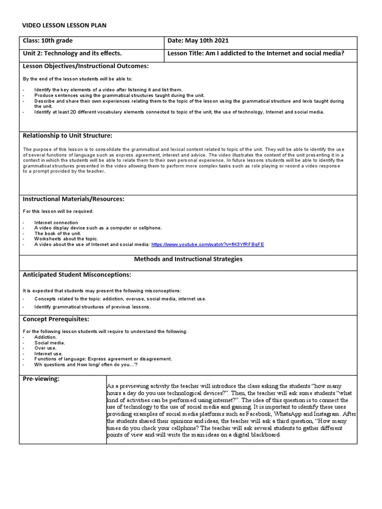 Lesson Plan Template 06 Video Lesson | PDF | Social Media | Popular ...