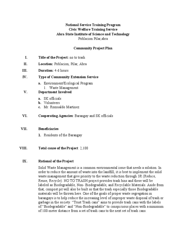 Project Proposal | Download Free PDF | Waste Management | Municipal ...