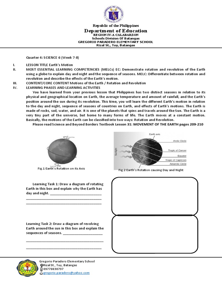 Quarter 4 Science Week 5-8 | PDF | Rotation | Night