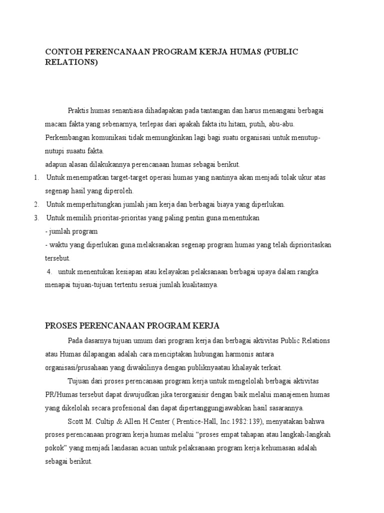 Contoh Perencanaan Program Kerja Humas | PDF