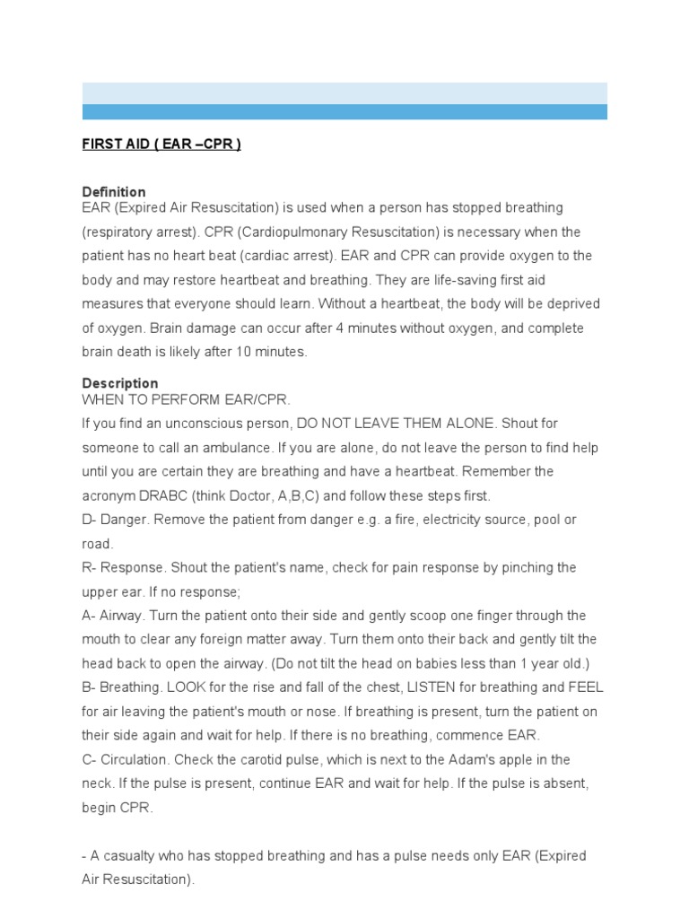 EAR First Aid | PDF | Cardiopulmonary Resuscitation | Clinical Medicine